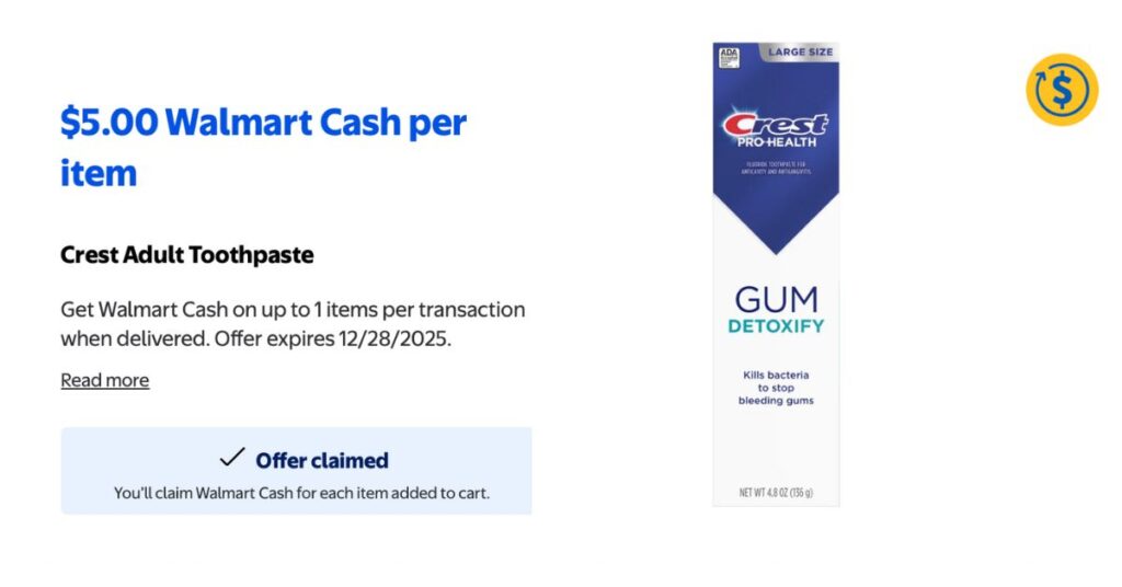 Free Crest Pro-Health Toothpaste with Walmart Cash - Get me FREE Samples